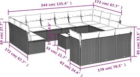 14dílná zahradní sedací souprava s polštáři černá polyratan 3218457