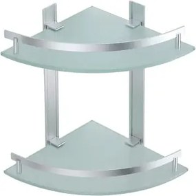 MSV TABARCA / Nástěnná rohová polička / 2 patra / hliník, sklo / 24 cm