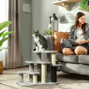 PawHut škrabadlo pro kočky, 50 cm vysoké, s plyšovými platformami, míčky pro kočky do 5 kg, světle šedé