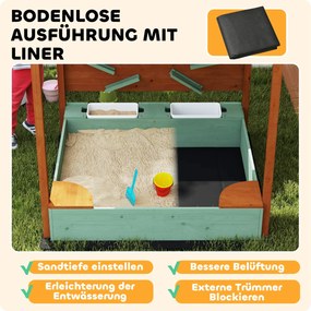 AIYAPLAY Pískoviště s Krytem 116 x 112,5 cm z Impregnovaného Masivního Dřeva s Lavicemi, Pokrytí, Pískové Hračky, Pískoviště na Terasu, Balkon, Zahra…