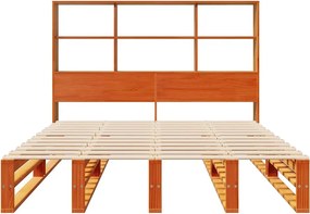 Postel s knihovnou bez matrace hnědá 140 x 190 cm masivní dřevo 3323949
