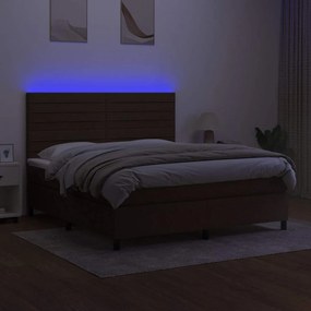 Box spring postel s matrací a LED tmavě hnědá 180x200 cm textil 3134976