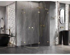 Mexen Lunar, L pravý půlkruhový sprchový kout 100 x 80 cm, 8mm čiré sklo, zlatý matný profil, 833L-100P-080L-55-00