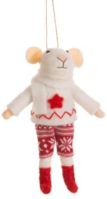 sass & belle Plstěná vánoční ozdoba Mouse in Jumper Myšák, červená barva, textil