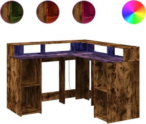 Psací stůl s LED kouřový dub 130 x 130 x 91 cm kompozitní dřevo 3309451