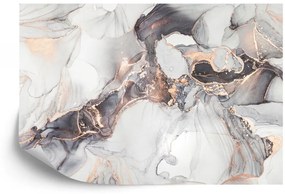 Fototapeta Luxury Abstract Fluid Art Painting In Alcohol Ink Technique, Mixture Of Black, Gray And Gold Paints. Imitation Of Marble Stone Cut, Glowing Golden Veins. Tender And Dreamy Design. Hladký vinyl 254x184
