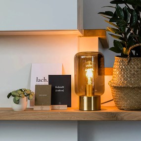 Designová stolní lampa mosaz s kouřovým sklem - Bliss Cute