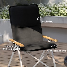 Skládací kempovací židle Outsunny - přenosná rybářská židle, vysoké opěradlo, odnímatelný polštář a taška na přenášení, zahradní židle na turistiku, …