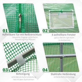 Fóliový skleník Outsunny Skleník 350x300x200 cm se sedlovou střechou ideální pro rajčata a rostliny