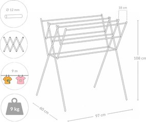Skládací sušák na prádlo HARMEN, tříúrovňový, 9 m