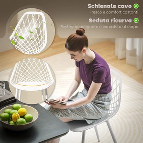 HOMCOM Sada 4 jídelních židlí s moderním designem, kuchyňské židle s zakřiveným perforovaným opěradlem a kovovými nohami, plastové židle do kuchyně, …