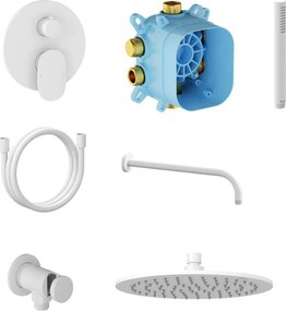 Ravak Spring - Sprchová baterie pod omítku SG 090.10WHM, s tělesem, s příslušenstvím, matná bílá X07S147