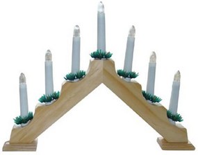 Vánoční dřevěný svícen ve tvaru pyramidy, přírodní dřevo, 7 svíček, teplá bílá