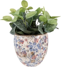 Okrasný květináč s modrými květy - Ø 13*11 cm