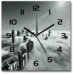Wallmuralia Skleněné hodiny čtverec Mlha nad Dubajem 30x30 cm