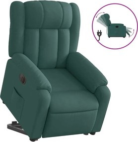 Elektrické zvedací polohovací křeslo tmavě zelené textil 3205346