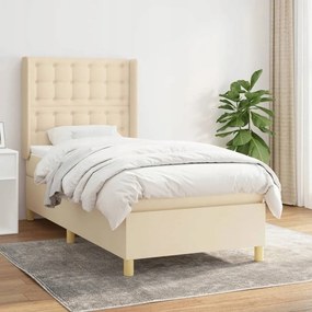 Box Spring Postel S Matrací Textil Krémová tlačítka 90 x 200 cm