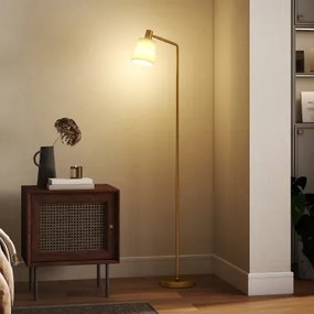 HOMCOM nastavitelná LED stojací lampa s 3 barevnými teplotami 3000K-6500K, otočné stínidlo E27, bílá a zlatá