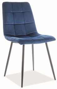 Tmavě modrá sametová jídelní židle MILA s černými nohami