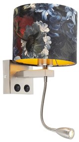 Nástěnná lampa ocel se sametovými odstíny květin se zlatem - Brescia