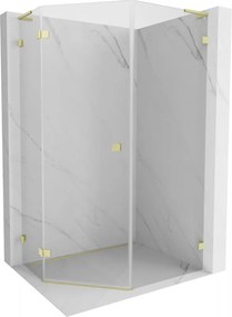 Mexen Lunar, L pětiúhelníkový sprchový kout naklápěcí doleva 80 x 90 cm, 8mm čiré sklo, zlatý matný profil, 831L-080L-090P-55-00-L