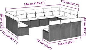 13dílná zahradní sedací souprava podušky světle šedá polyratan 3250231