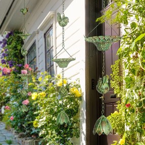 sada 3 dešťových řetězů 123cm kovový dešťový odtokový řetěz s připojeným závěsem Birds Bell Green