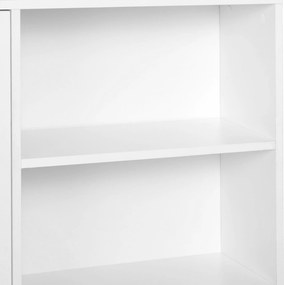 HOMCOM Skandinávská Knihovna se 4 Policemi + 2 Skříňkami s Nastavitelnou Policí rozměr 80D x 24Š x 123V cm, Se Šikmýma Nožkama z Pevného Borového Dřev