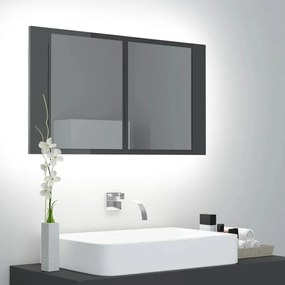 LED koupelnová skříňka se zrcadlem lesklá šedá 80x12x45cm akryl - Default Title