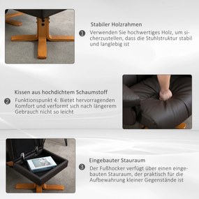 HOMCOM polohovací křeslo s taburetem masážní křeslo TV křeslo 145° náklon 10 vibračních bodů imitace kůže hnědá pro relaxaci a pohodlí