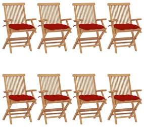 Zahradní židle s červenými poduškami 8 ks masivní teak,  3072910