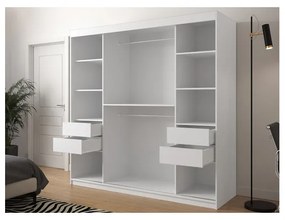 Šatní skříň se zrcadlem na jedné straně Ratintu 2 200 cm, Úložný prostor: ne, Barva: bílá / bílá + černý mat
