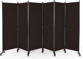Costway Šestidílný skládací paraván na kolečkách 172 cm, hnědý