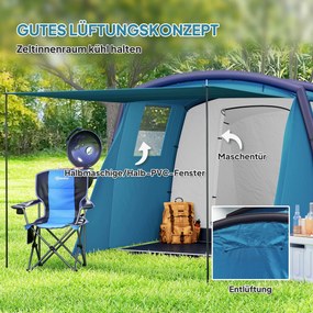 Inflatabilní stan Outsunny pro 3-6 osob s pumpou - stan na kempování UV50+ pro rodiny, větruodolný a rychlo-setup stan na 3 sezóny