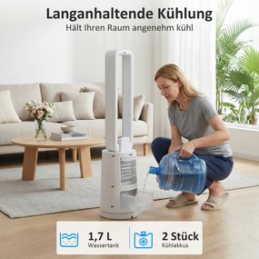 HOMCOM 3v1 přenosný výparný chladič vzduchu — zvlhčovač a ventilátor, 2 chladící vložky, nádrž 1,7 l, 15hod. časovač, 70° oscilace, dálkové ovládání,…
