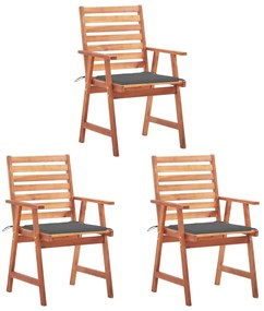 Zahradní jídelní židle s poduškami 3 ks masivní akáciové dřevo,  3064347