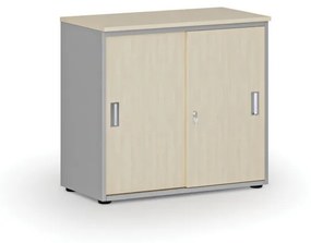 Kancelářská skříň se zasouvacími dveřmi PRIMO GRAY, 740 x 800 x 420 mm, šedá/bříza