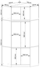 Rohová šatní skříň CLP 100 cm 6D dub sonoma/bílá