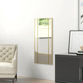 Zrcadlo HOMCOM 110 x 50 cm Dekorativní zrcadlo s kovovým rámem, obdélníkové zrcadlo do ložnice, koupelny