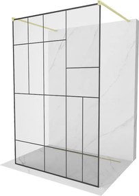 Mexen Kioto, sprchová zástěna Walk-In 110 x 200 cm, 8mm sklo černý vzor, ​​zlatý matný profil, 800-110-002-55-78