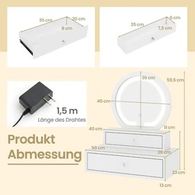 Costway Kosmetické zrcadlo se 3 LED světelnými režimy a 2 zásuvkami, bílé JV11976DE-WH