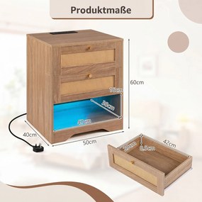 Costway Sada 2 nočních stolků s LED světly a nabíjecí stanice odkládací stolek