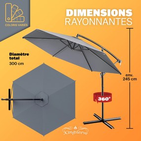 Závěsný slunečník antracitová Ø300cm hliníkový UV 80+ křížová podnož