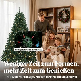 HOMCOM Vánoční strom, 550 teplých bílých LED diod, 1494 větviček, nehořlavý, plast/kov, 180 x 112 cm, zelený