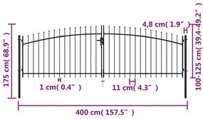 vidaXL Marketos Dvoukřídlé plotové brány Woerden s kopím nahoře 400 x 174,5 cm