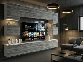Obývací stěna Belini Premium Full Version  šedý antracit Glamour Wood+ LED osvětlení Nexum 49  NEX 3/0/W/GW1/0/0/PP