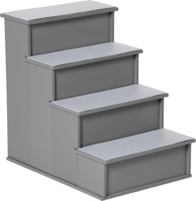 PawHut Pet Stairs - 4-stupňové schody pro psy a kočky s protiskluzovou podložkou, pomocná žebřík pro auto, postel a pohovku, šedé 40 x 59 x 54,2 cm |