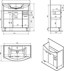 Aqualine Aqualine, ZOJA umyvadlová skříňka 82,8x74x34,3cm, bílá, 51083A