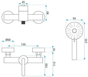 Nástěnná sprchová baterie REA Ontario, kartáčovaná měď