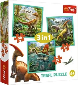 Trefl - Puzzle - Neobyčejný svět dinosaurů 3v1 / 20 + 36 + 50 dílků /